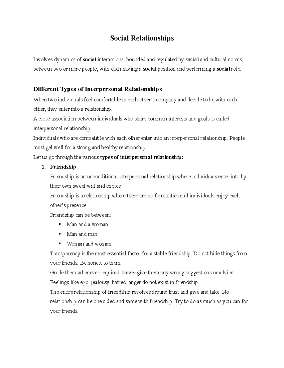 Social Relationships - Social Relationships Involves dynamics of social ...