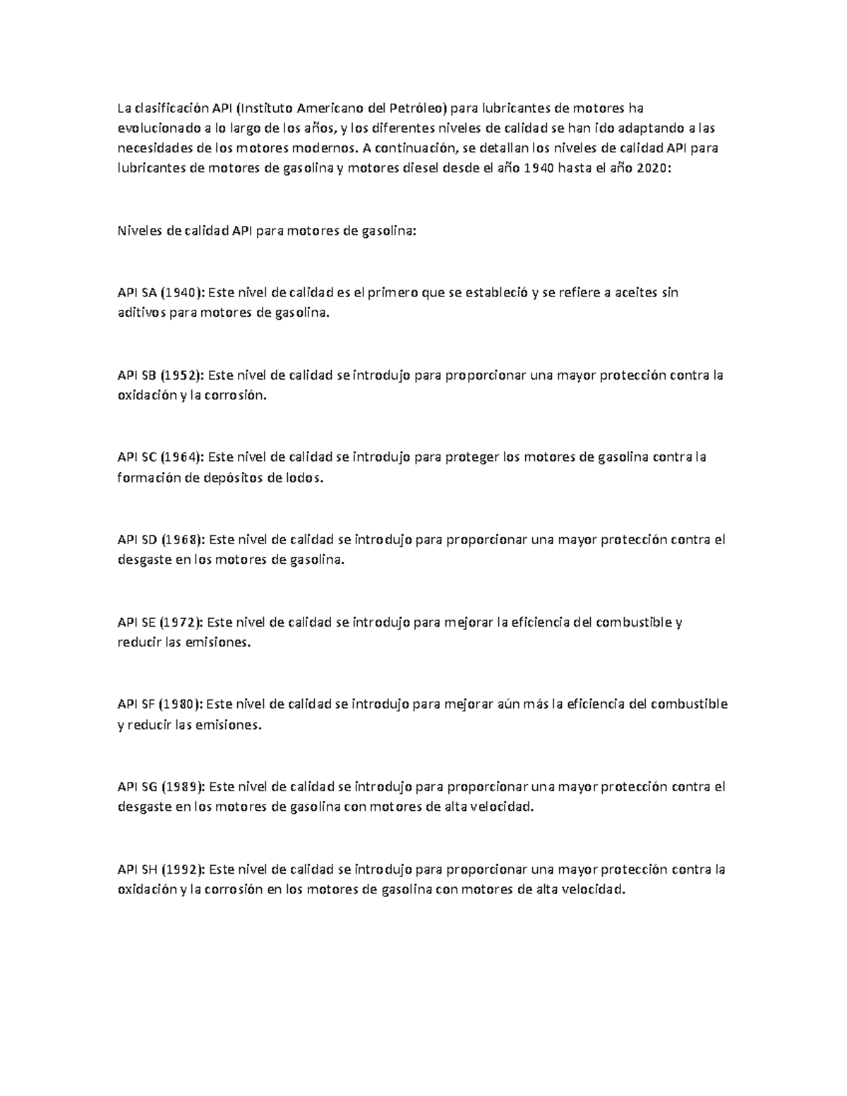 Niveles de calidad API - La clasificación API (Instituto Americano del ...