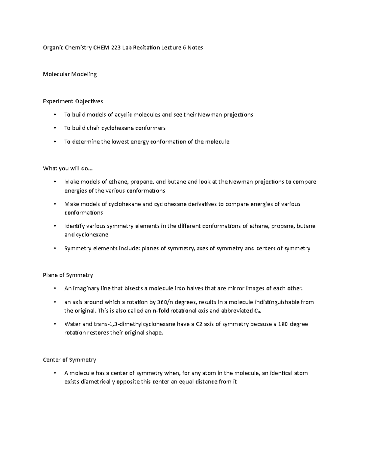 Organic Chemistry 223 Lecture 6 Notes - Organic Chemistry CHEM 223 Lab ...