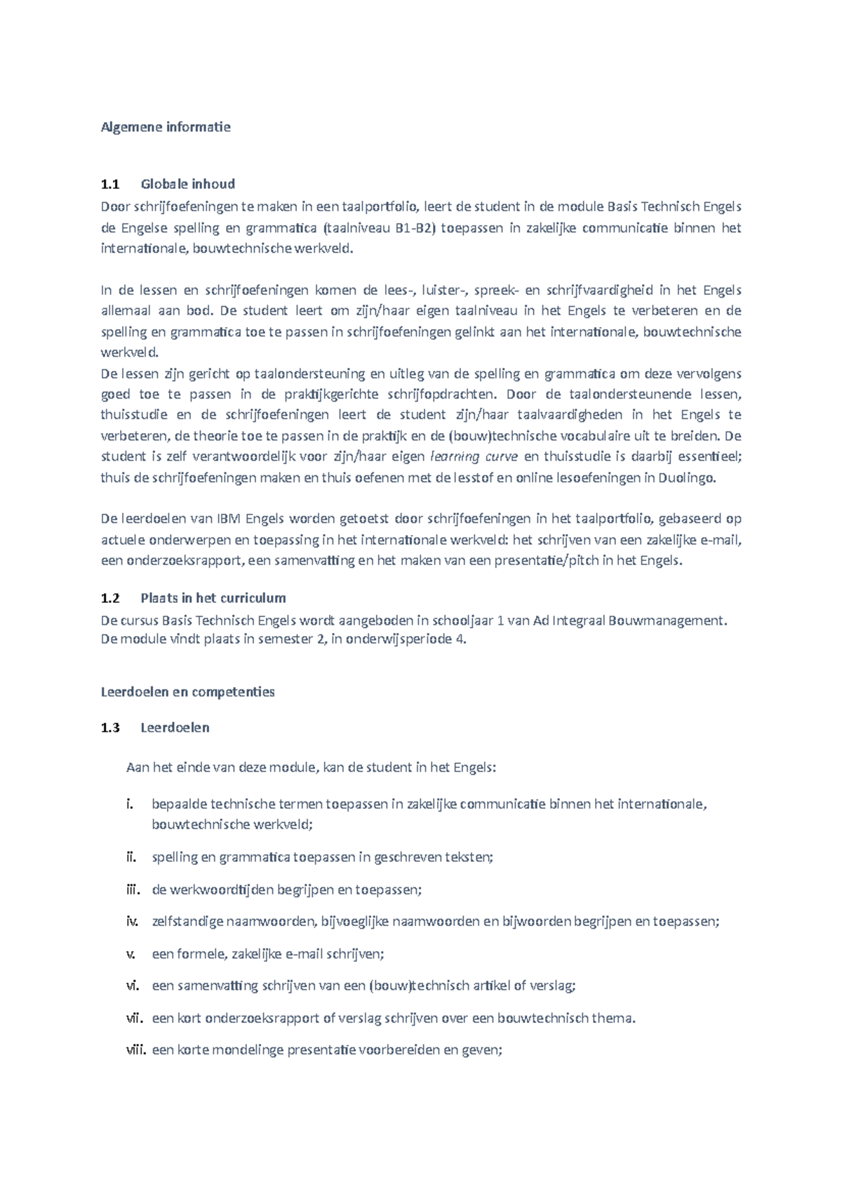Algemene informatie basis engels - Algemene informatie 1 Globale inhoud ...