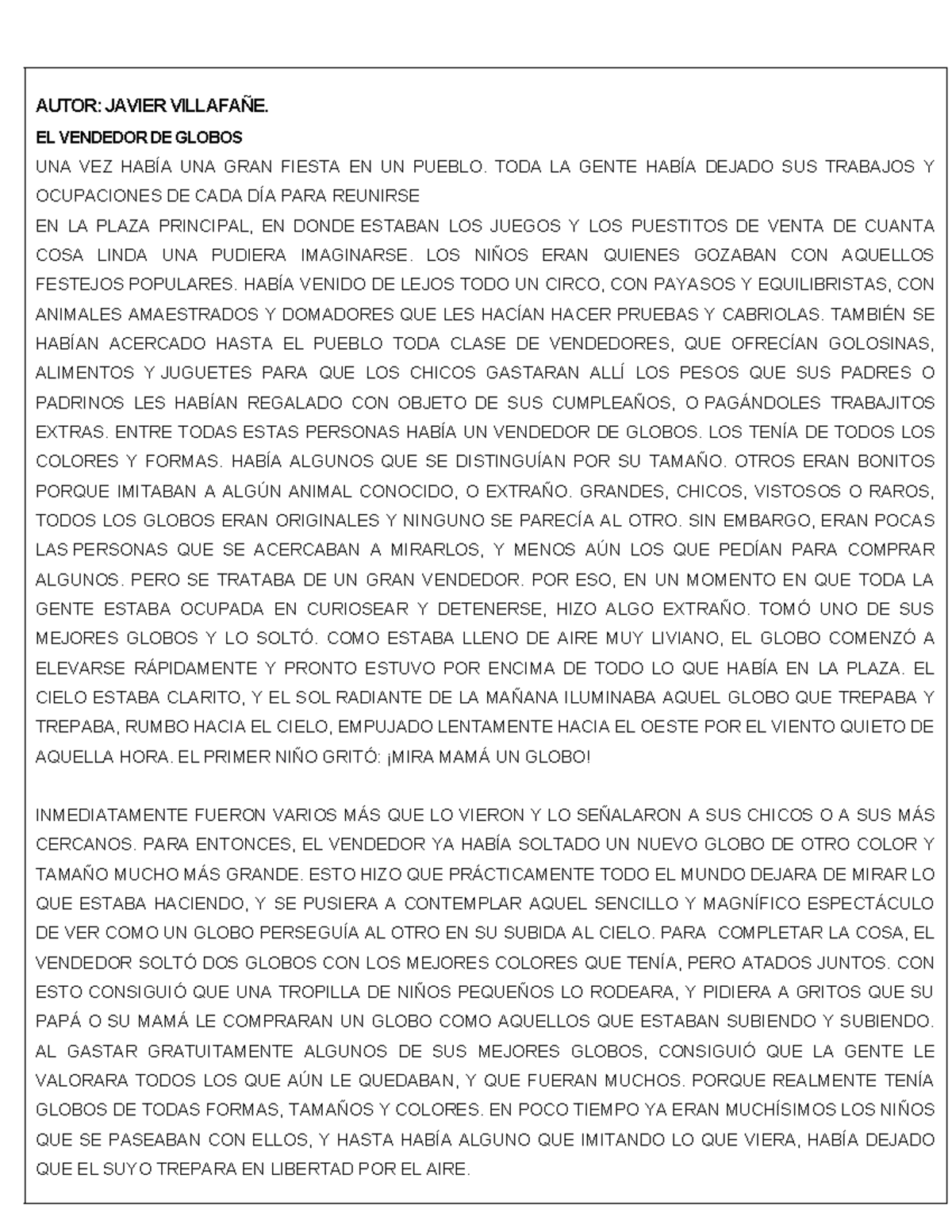 Lengua. Cuento .. 11 Copias - AUTOR: JAVIER VILLAFAÑE. EL VENDEDOR DE ...