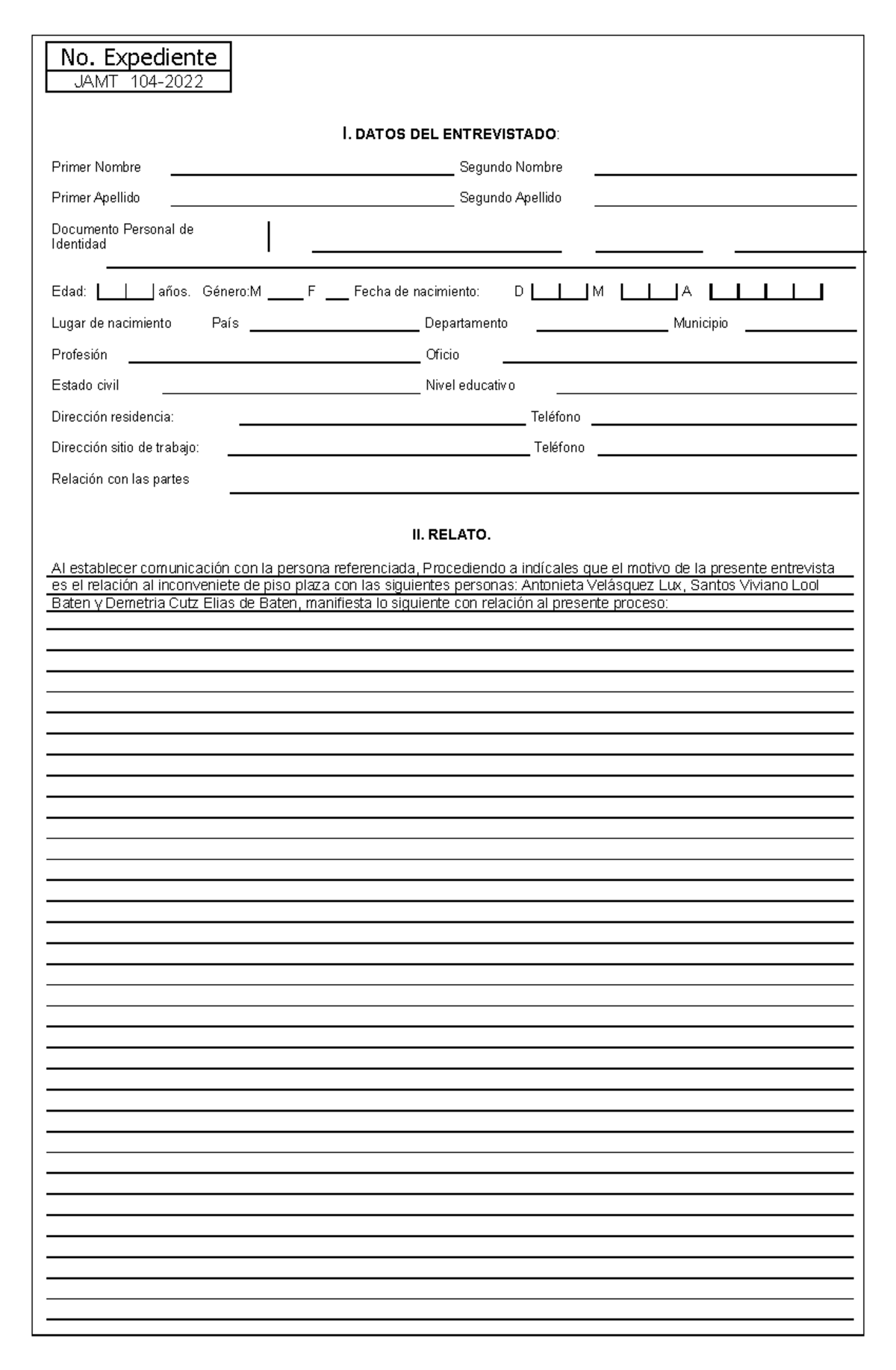 Formato entrevista - I. DATOS DEL ENTREVISTADO : Primer Nombre Segundo ...