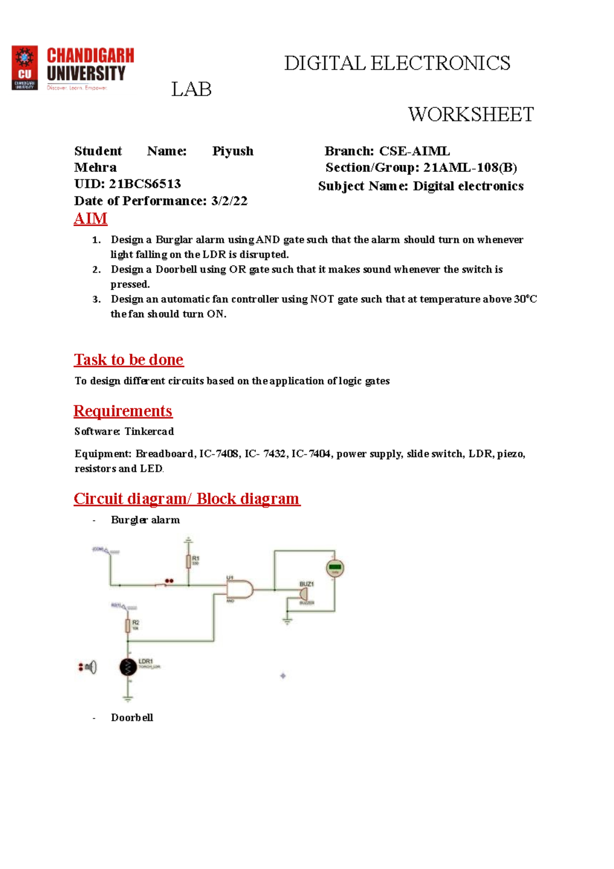 Digital Electronics 1.2 worksheet piyush - DIGITAL ELECTRONICS LAB ...