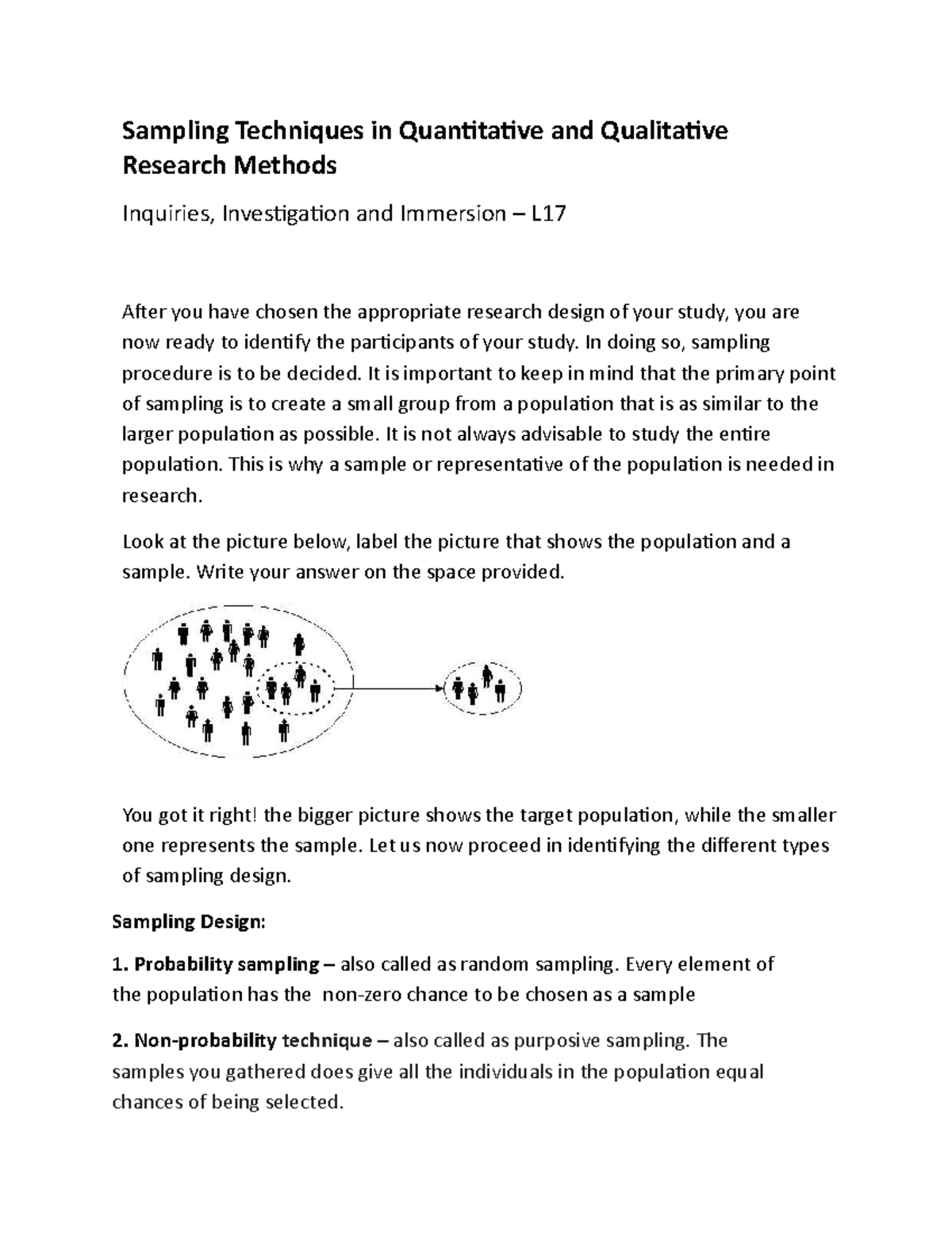 Immersion - 17 - Lecture notes - Sampling Techniques in Quantitative ...