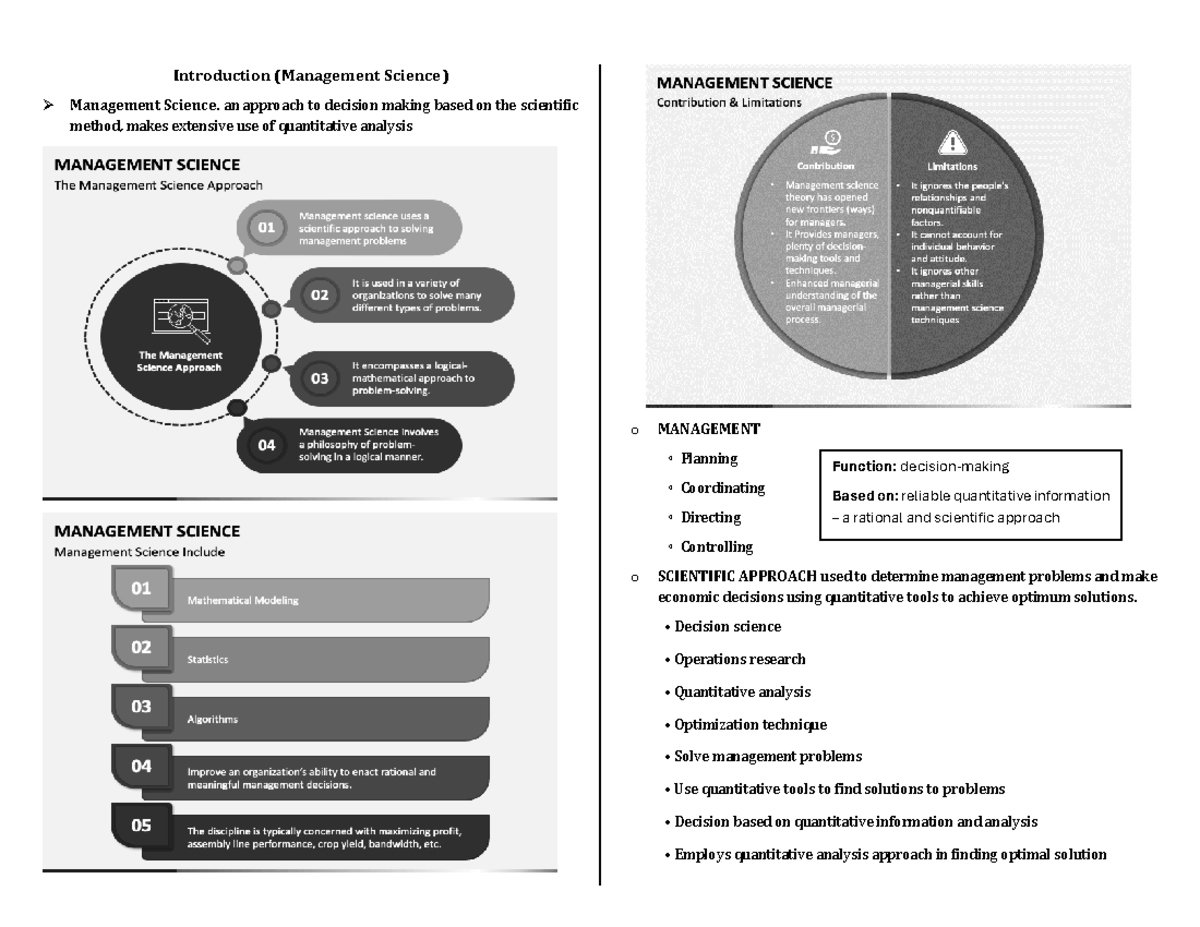 Mansci - module - Introduction (Management Science) Management Science. an approach to decision ...
