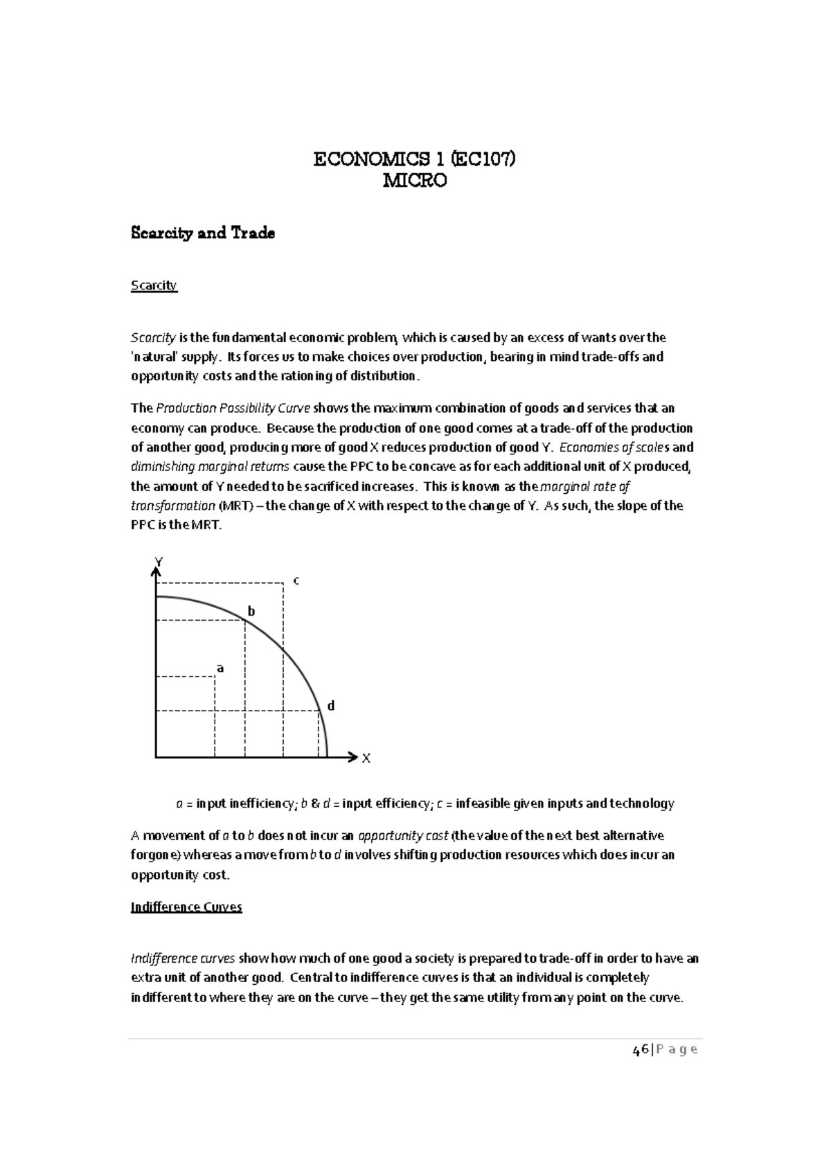 Econ Notes - ECONOMICS 1 (EC107) MICRO Scarcity and Trade Scarcity ...
