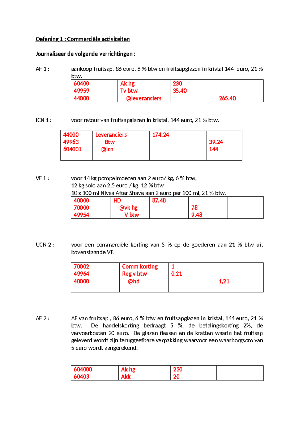 1A Oefening 1 - dit is oef 1 - Oefening 1 : Commerciële activiteiten ...