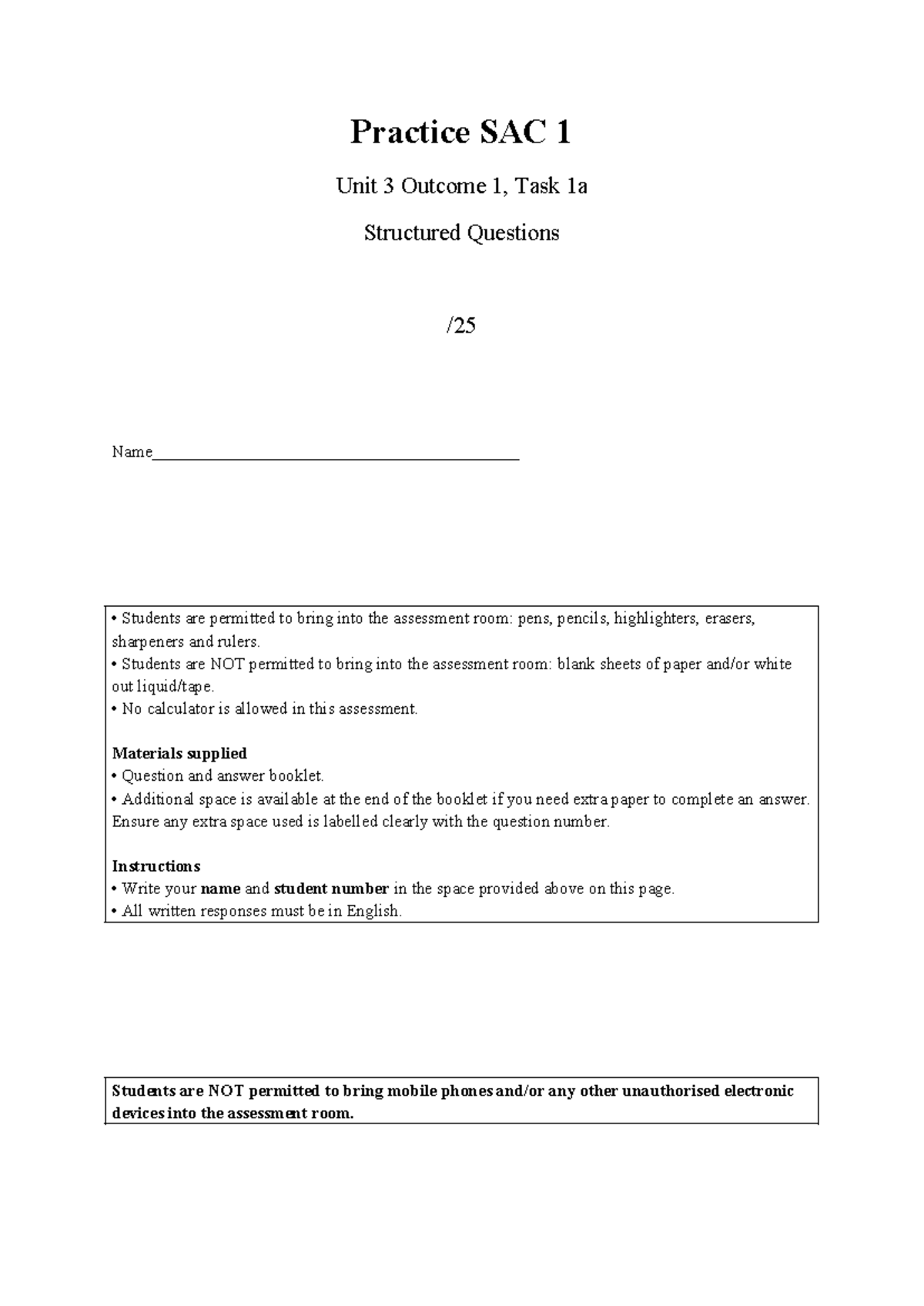 Practice SAC 1 with answers - Practice SAC 1 Unit 3 Outcome 1, Task 1a ...