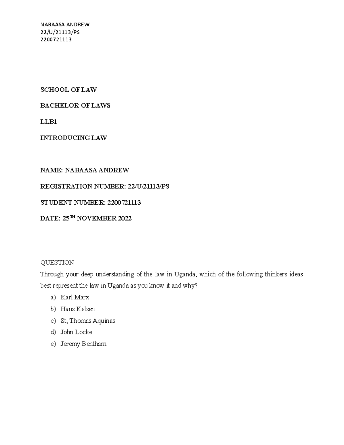 Introducong LAW Coursework - 22/U/21113/PS 2200721113 SCHOOL OF LAW ...