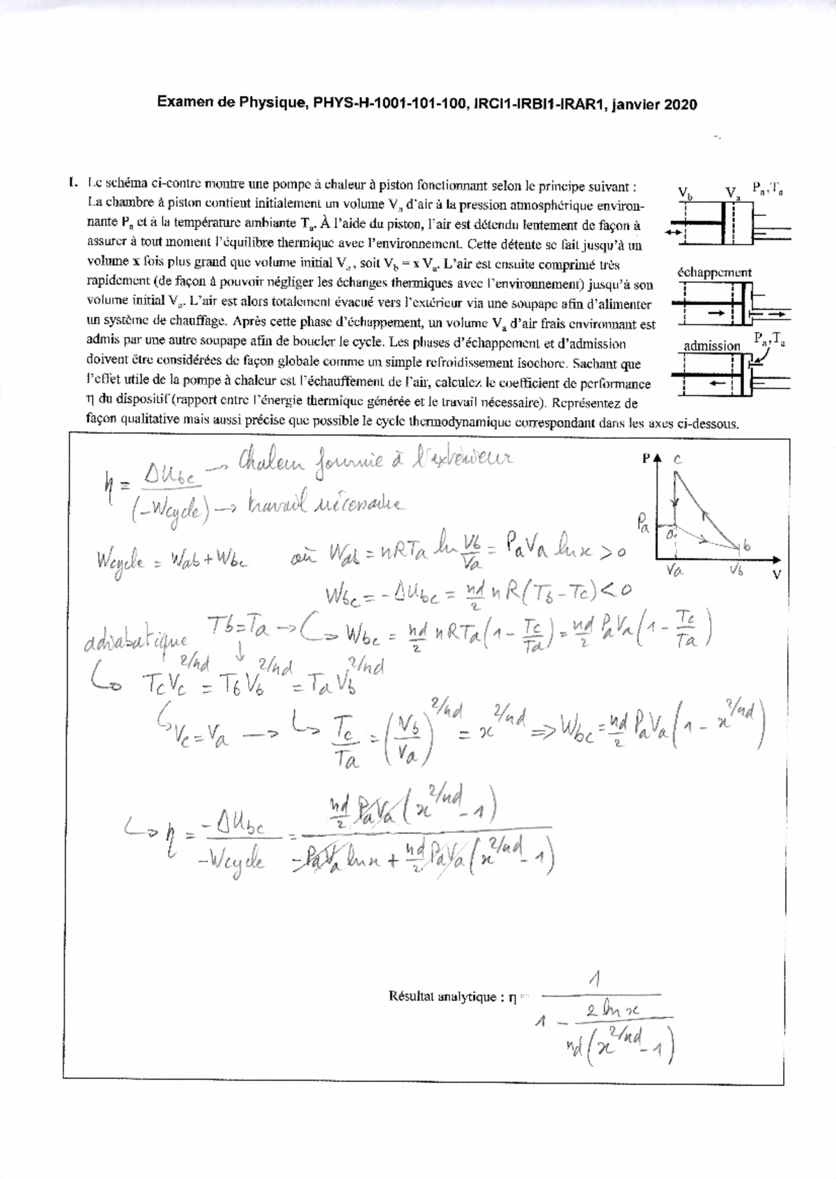 Exa Phys IRBI-IRAR Q1-20 corr - C Examen de Physique, PHYS-H-1001-101-100, IRC11-IRB11-IRAR1 ...