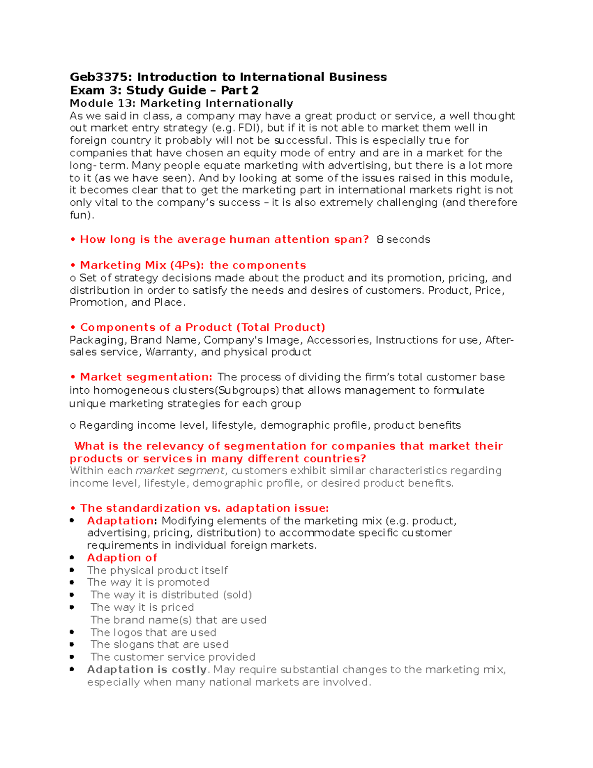 Exam 3 final GEb with anwer - Geb3375: Introduction to International ...