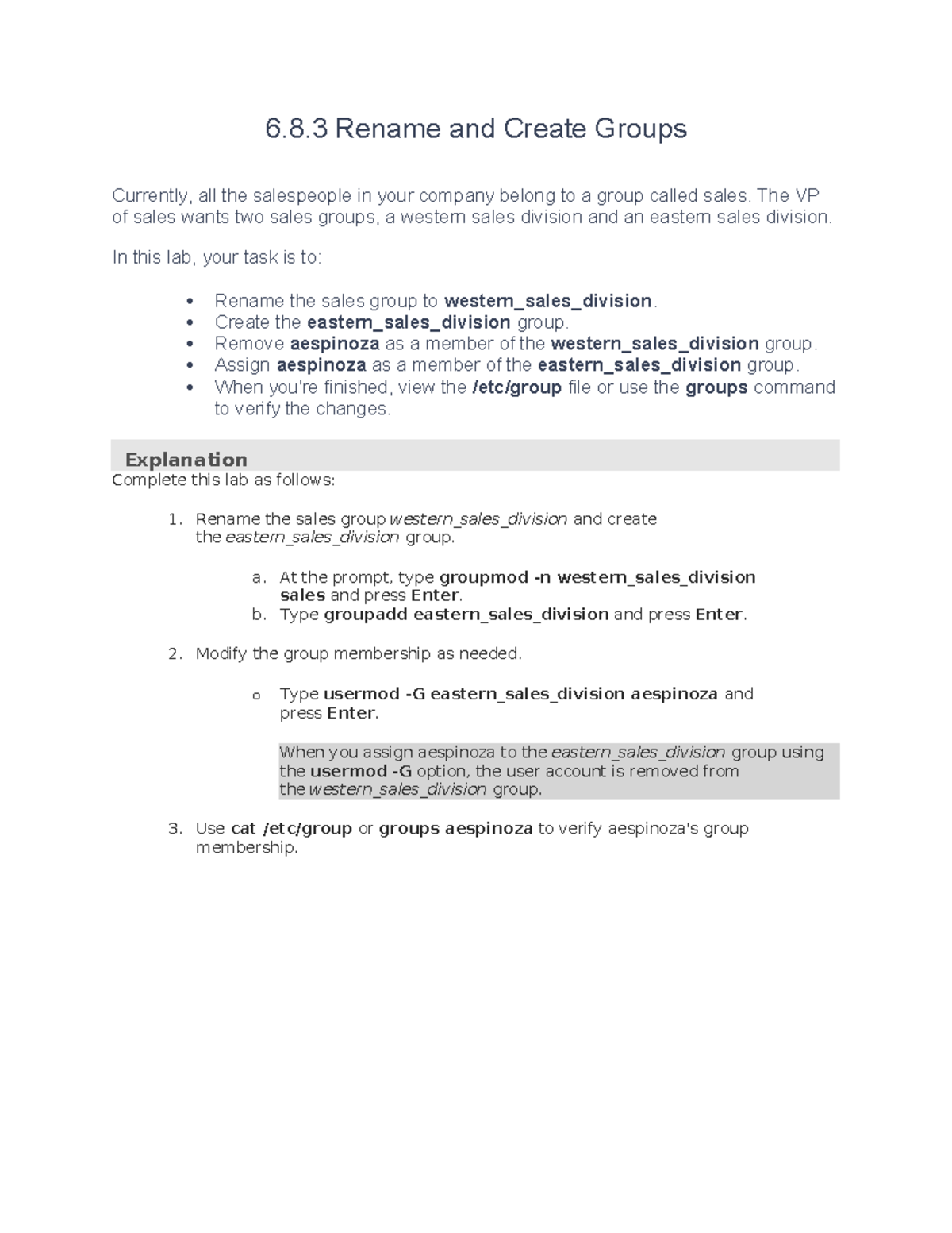 6-8-3 Rename and Create Groups - 6.8 Rename and Create Groups Currently, all the salespeople in ...