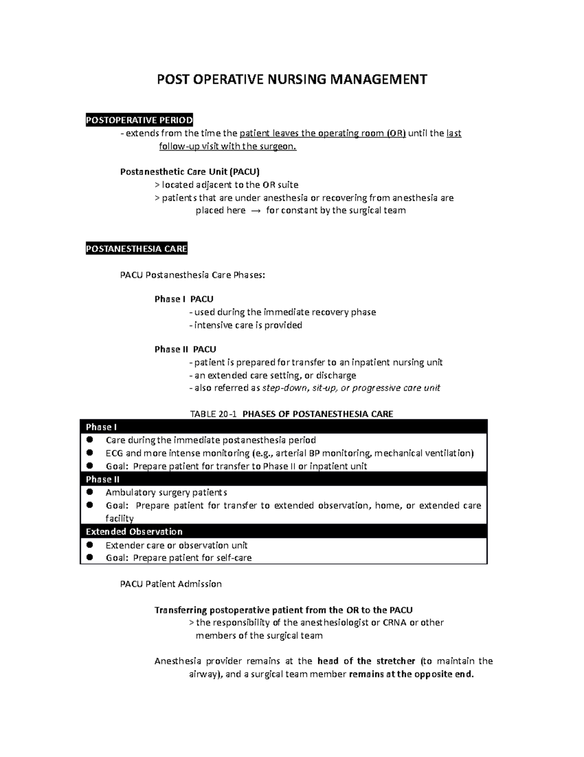 POST Operative Nursing Management - POST OPERATIVE NURSING MANAGEMENT ...