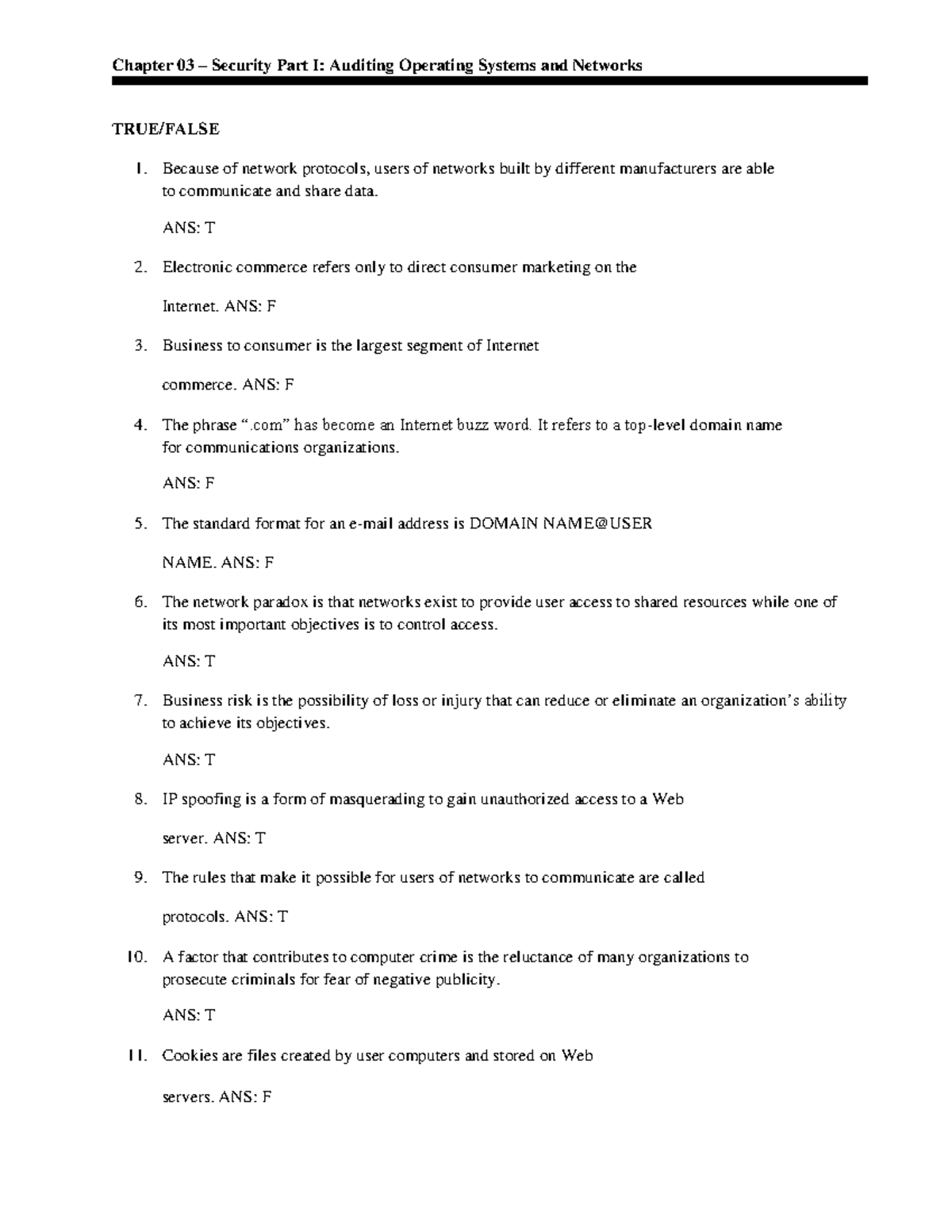 IT Audit Ch 3 - Answer key - Chapter 03 – Security Part I: Auditing Operating Systems and ...