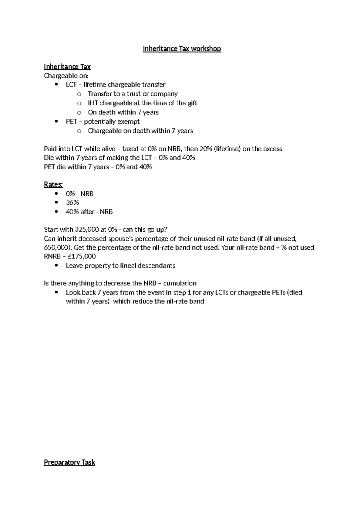 Inheritance Tax Workshop - Inheritance Tax workshop Inheritance Tax Chargeable on: LCT ...