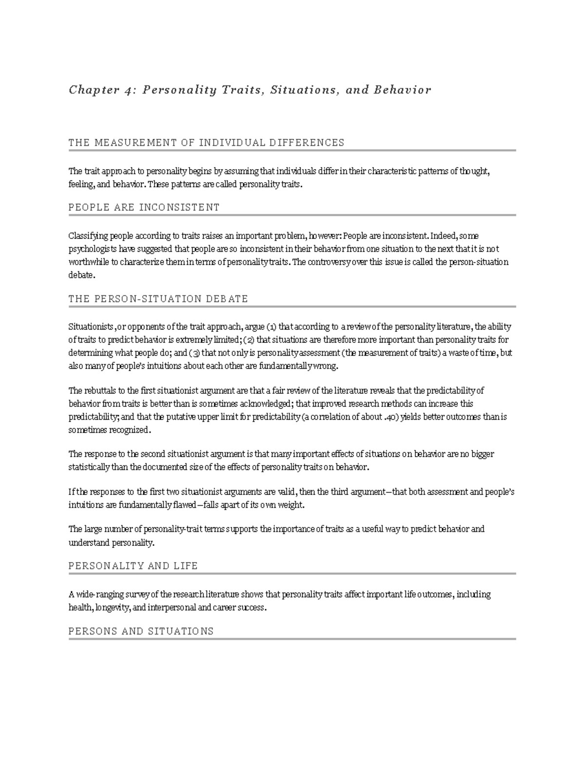 Personality puzzle ch 4 - Chapter 4: Personality Traits, Situations ...