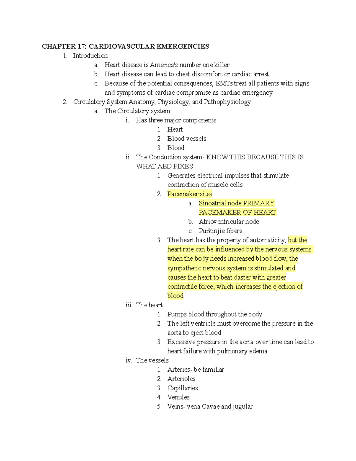 NURS 258 EXAM 4 Notes (17-21) - CHAPTER 17: CARDIOVASCULAR EMERGENCIES ...