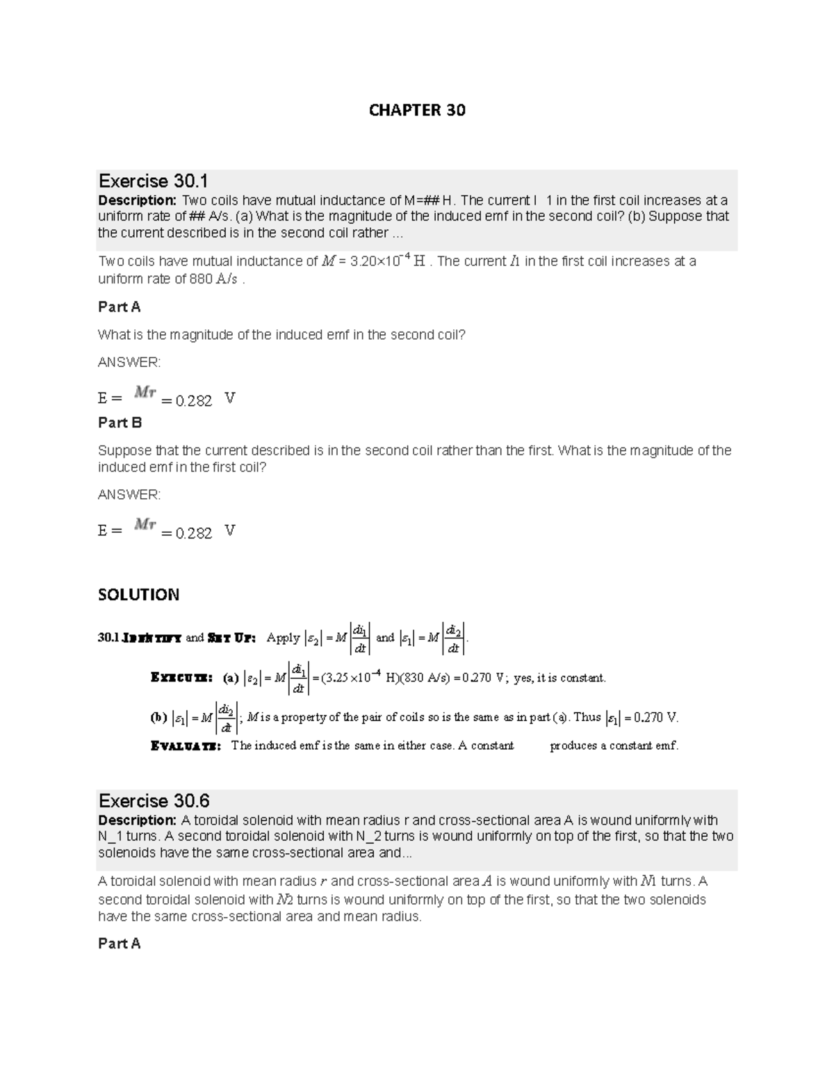 University Physics 2 - Tutorial 30 Solns - CHAPTER Exercise 30. Description: Two coils have ...