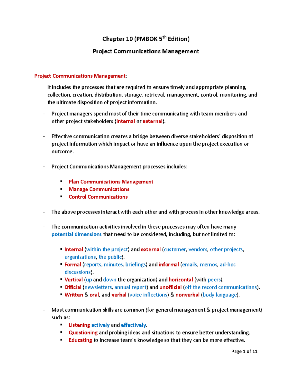 Project Communications Management 5th Edition - Chapter 10 (PMBOK 5th ...
