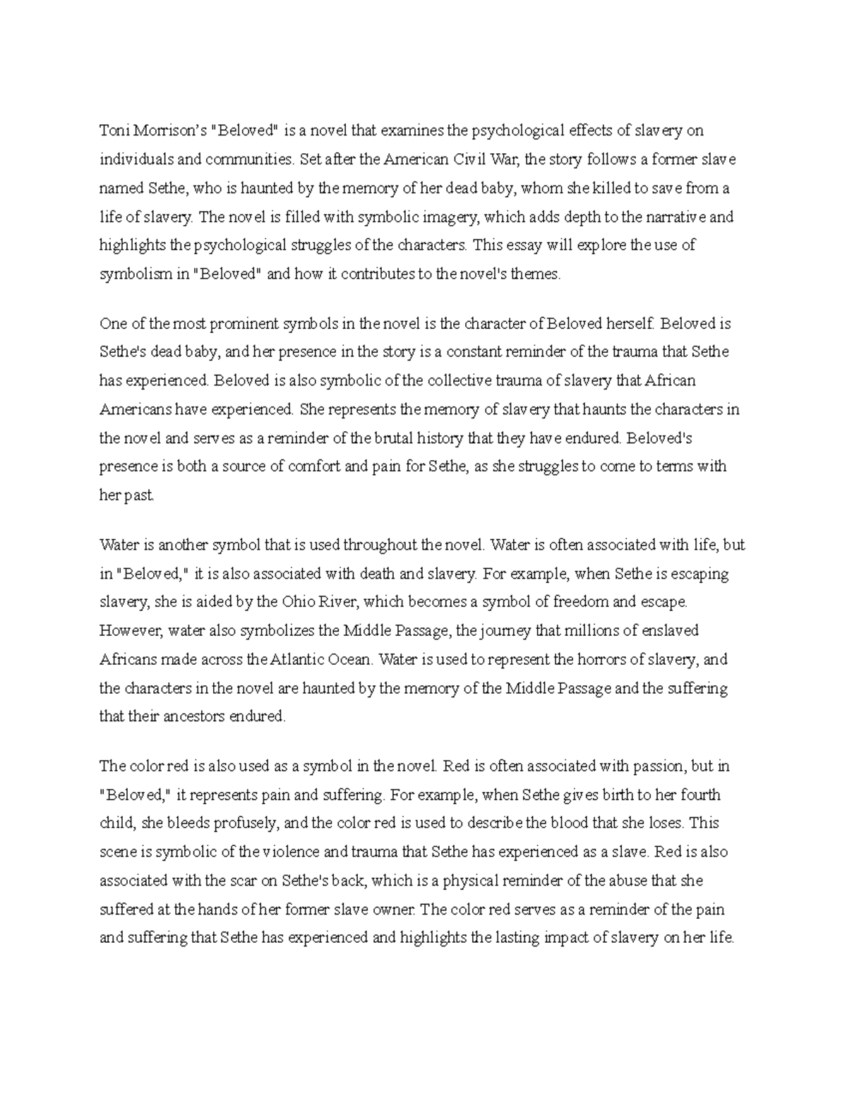 The Use of Symbolism in Toni Morrison's "Beloved" - Toni Morrison’s ...