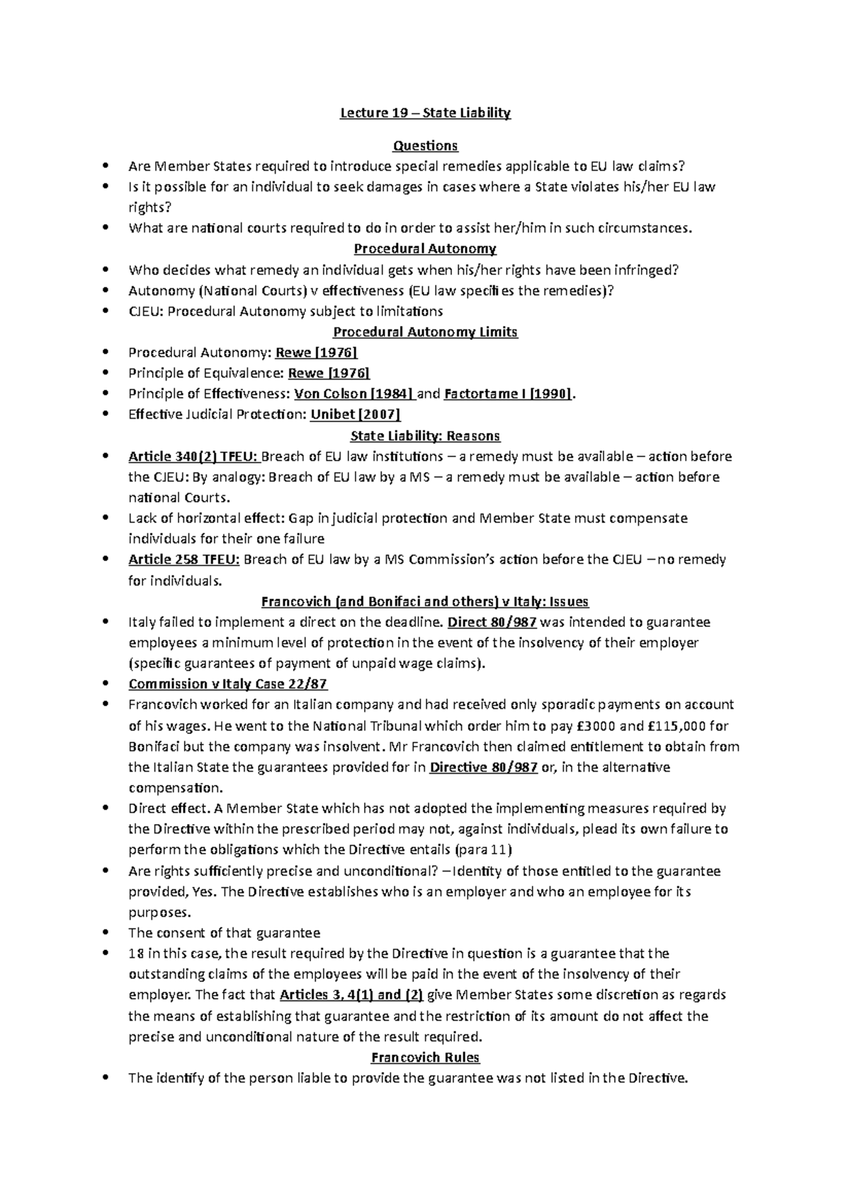 Lecture 19 - State Liability - Lecture 19 – State Liability Questions ...