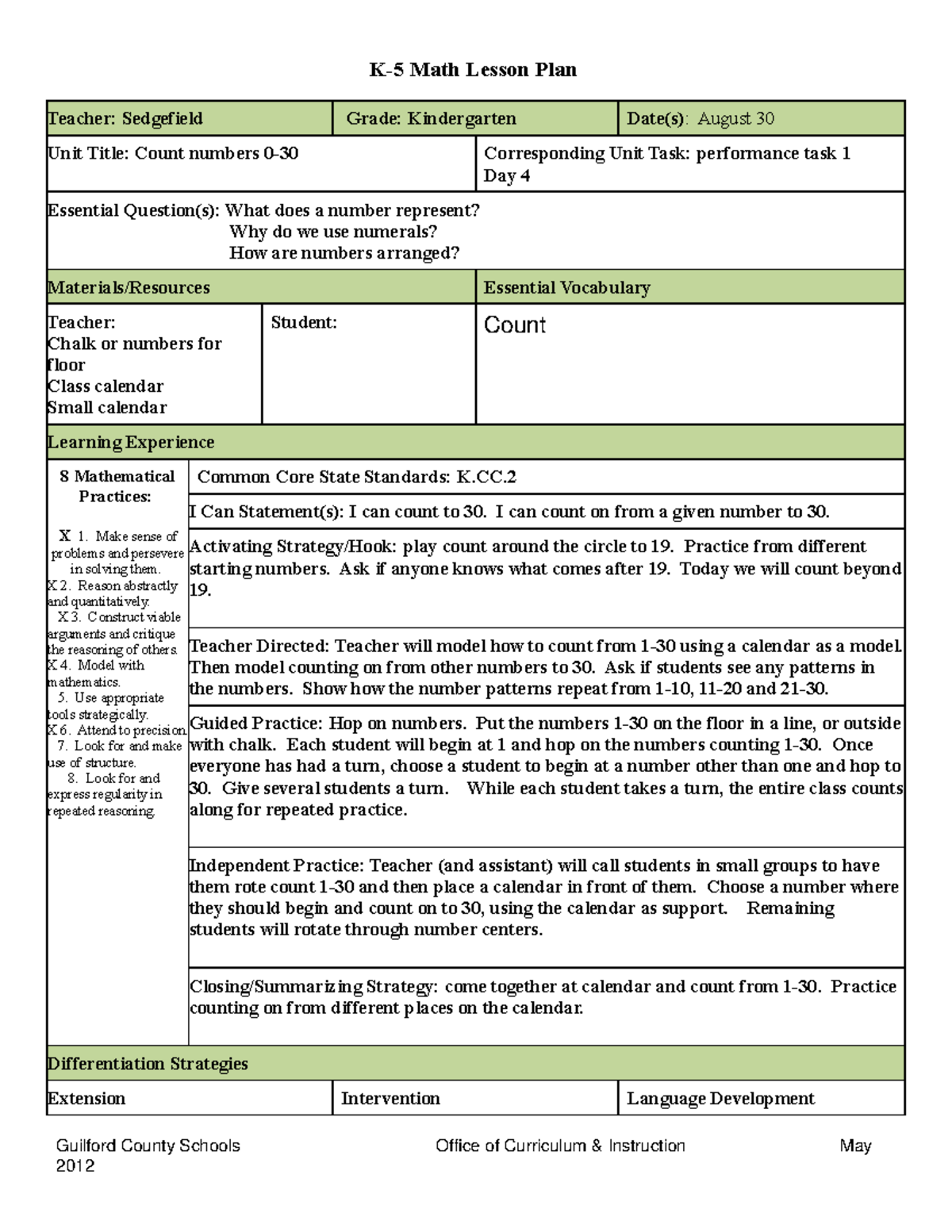 Unit 5 Task part 3 - Unit 5 Task part 3. - K-5 Math Lesson Plan Teacher ...