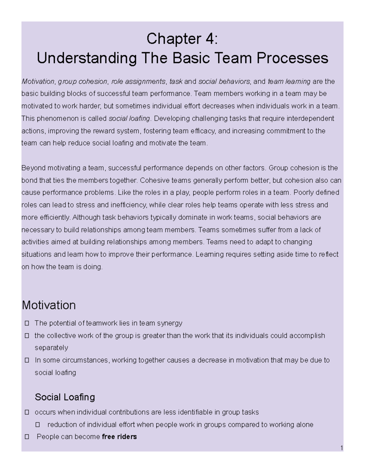 Chapter 4 Understanding The Basic Team Processes - Chapter 4 ...