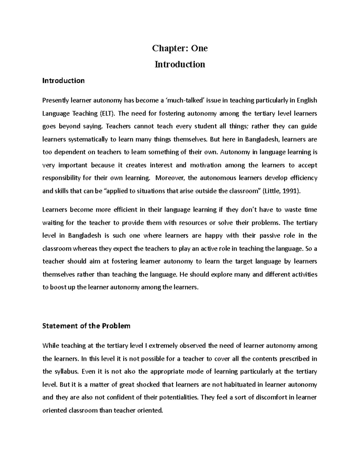 Introduction - nothing - Chapter: One Introduction Introduction Presently learner autonomy has ...