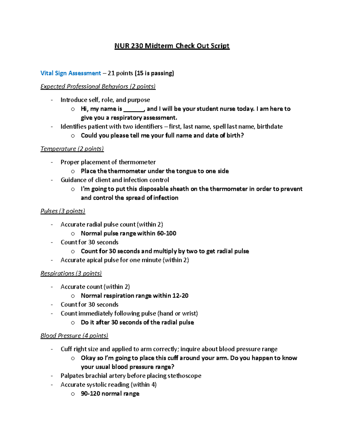 NUR 230 Midterm Check Out Script - NUR 230 Midterm Check Out Script ...