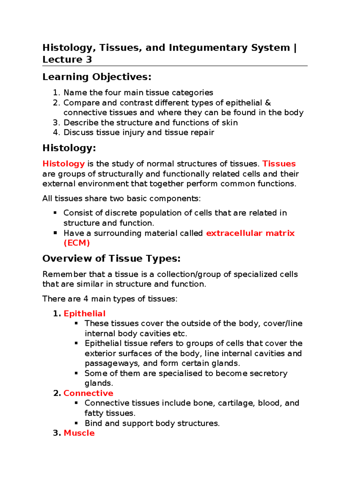 Histology Lecture 3 - Histology, Tissues, and Integumentary System ...