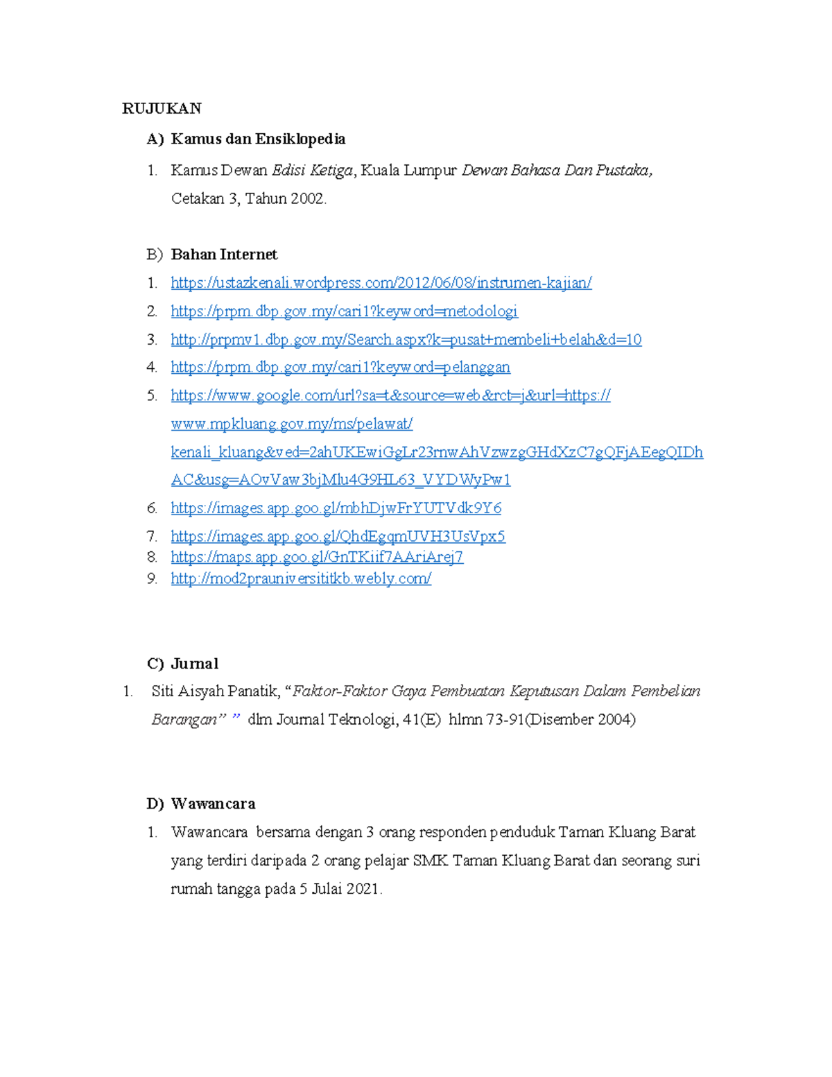 Contoh Rujukan Bibliografi - RUJUKAN A) Kamus dan Ensiklopedia Kamus ...