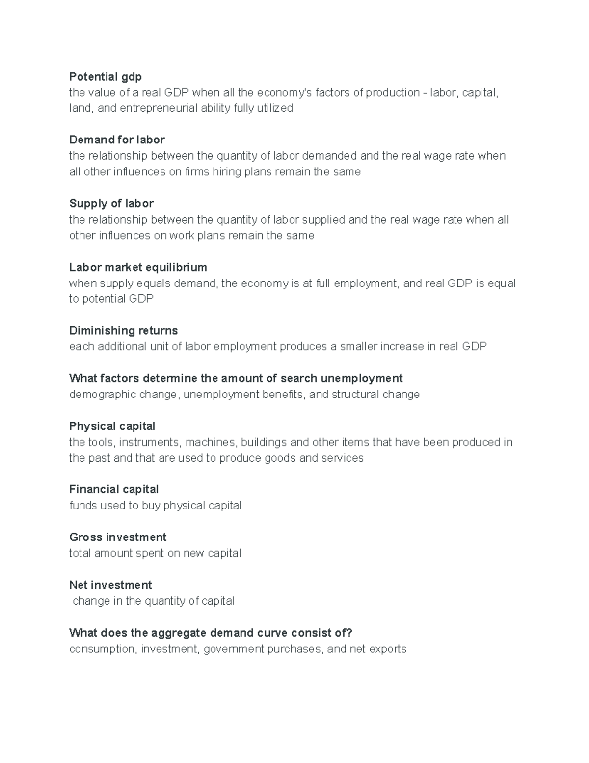 Econ 161 Midterm 2 Review Notes - Potential gdp the value of a real GDP ...