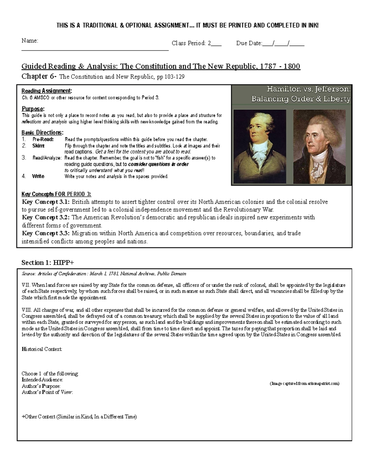2 Amsco Chapter 06 Reading Guide - Copy - THIS IS A TRADITIONAL & OPTIONAL ASSIGNMENT... IT MUST ...
