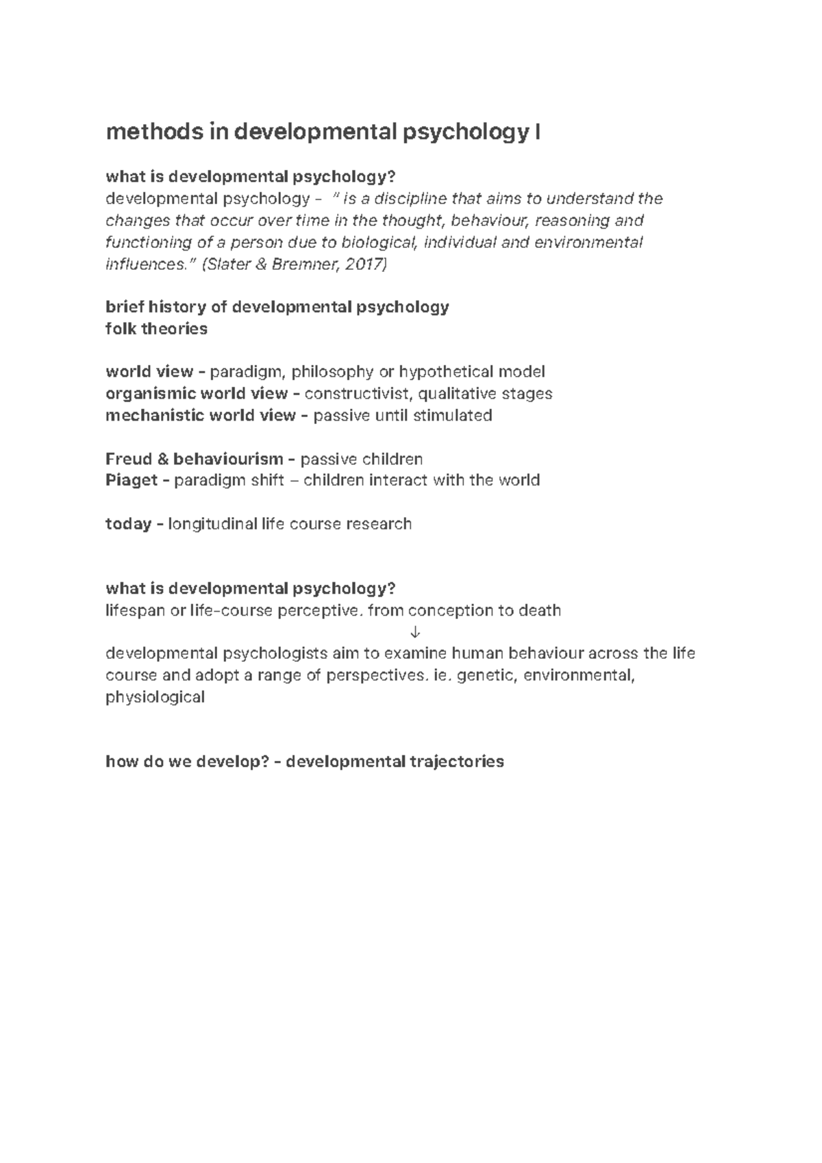 Methods in developmental psychology I - ” (Slater & Bremner, 2017 ...