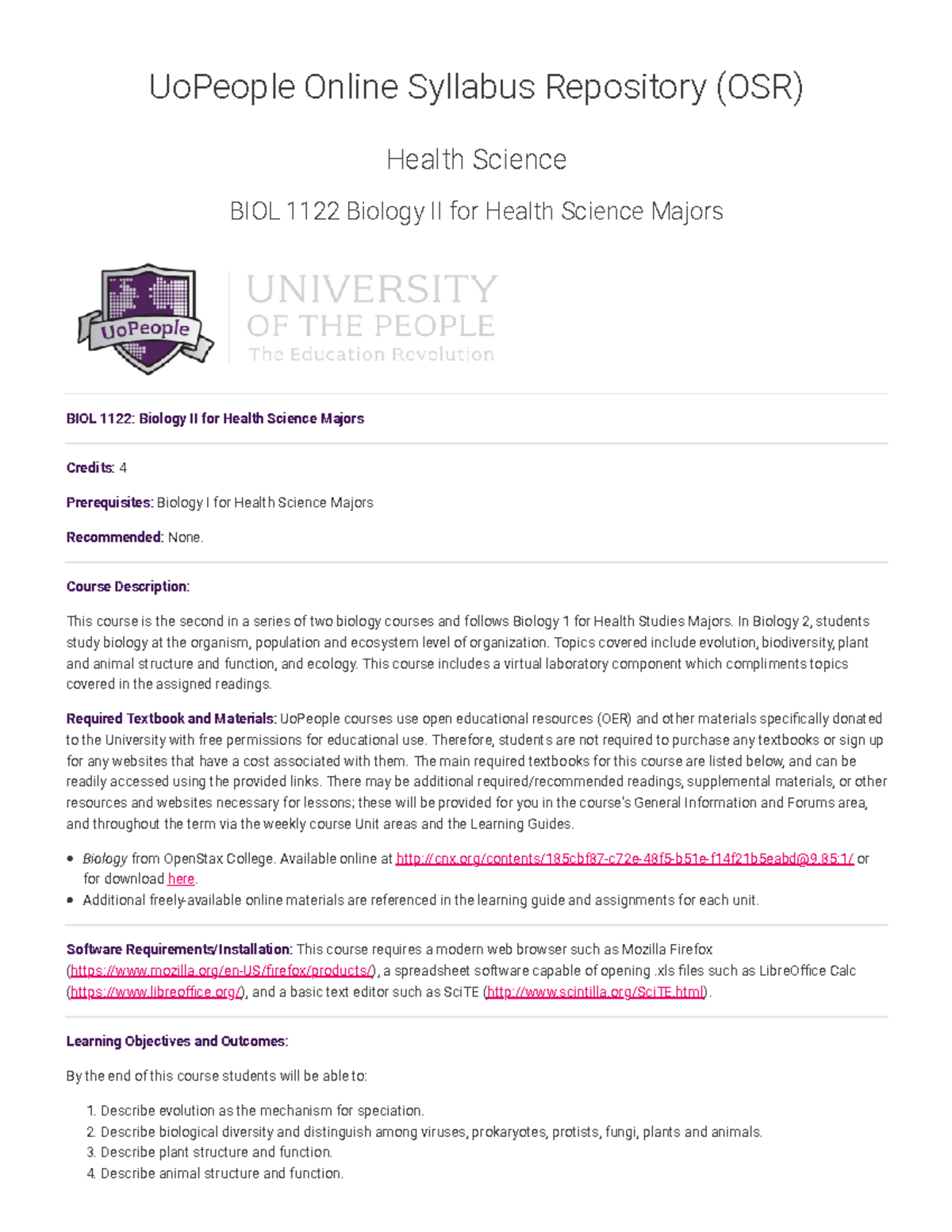 Biology for health class soSyllabus - UoPeople Online Syllabus Repository (OSR) Health Science ...