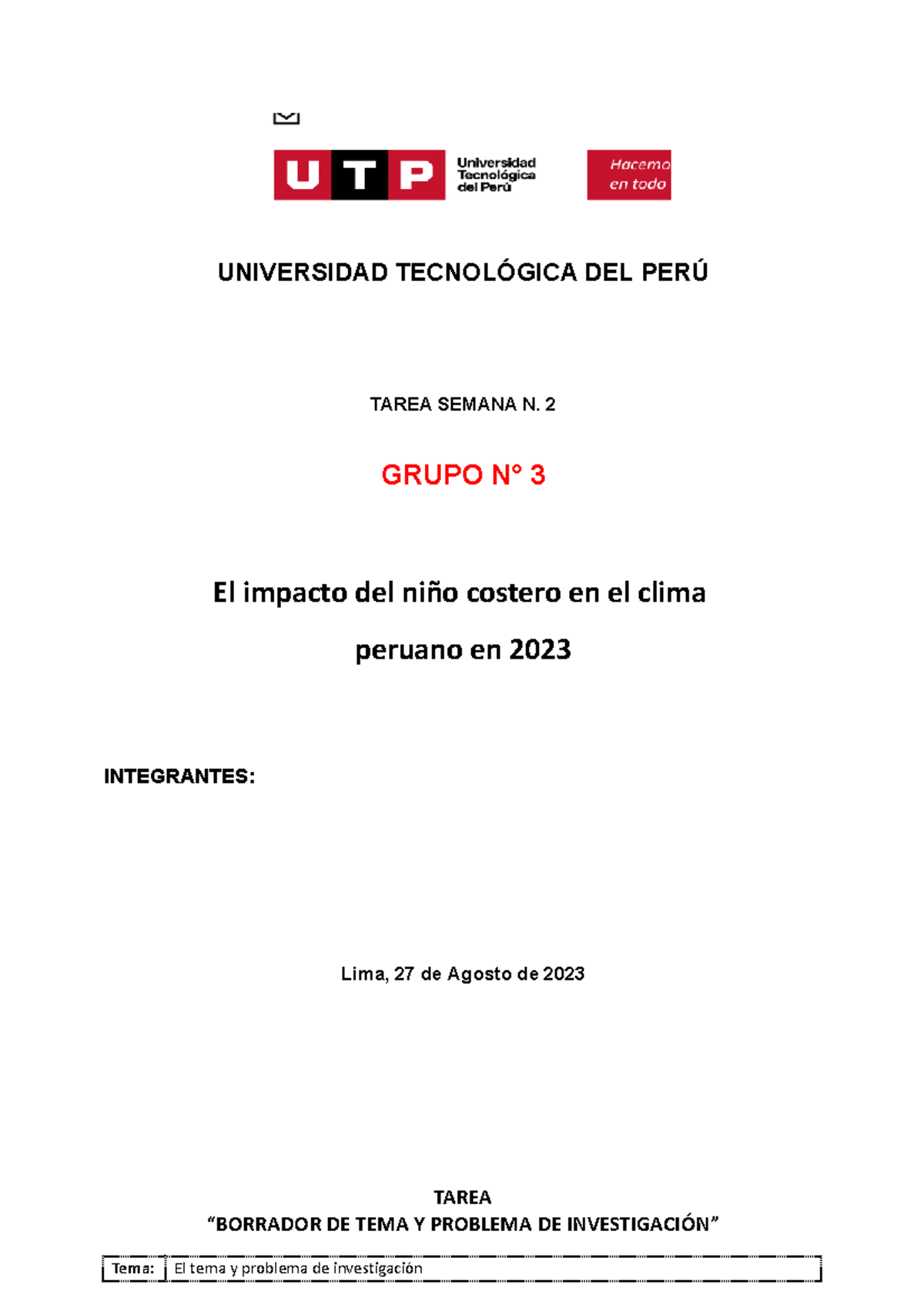 Tarea Semanal 2 - tare4as - UNIVERSIDAD TECNOLÓGICA DEL PERÚ TAREA ...