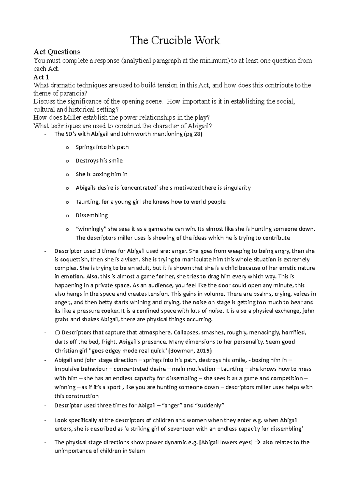 Crucible Homework Workbook 2019 - The Crucible Work Act Questions You ...