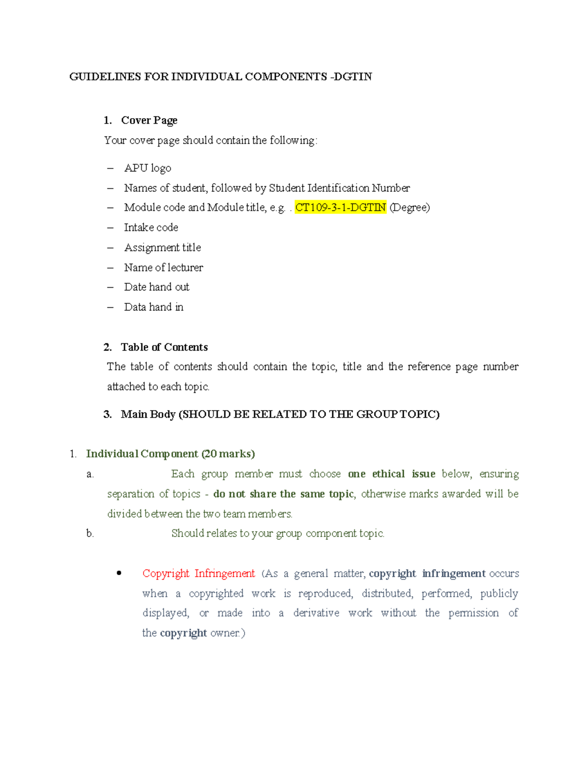Guidelines FOR Individual Components - Dgtin - GUIDELINES FOR ...