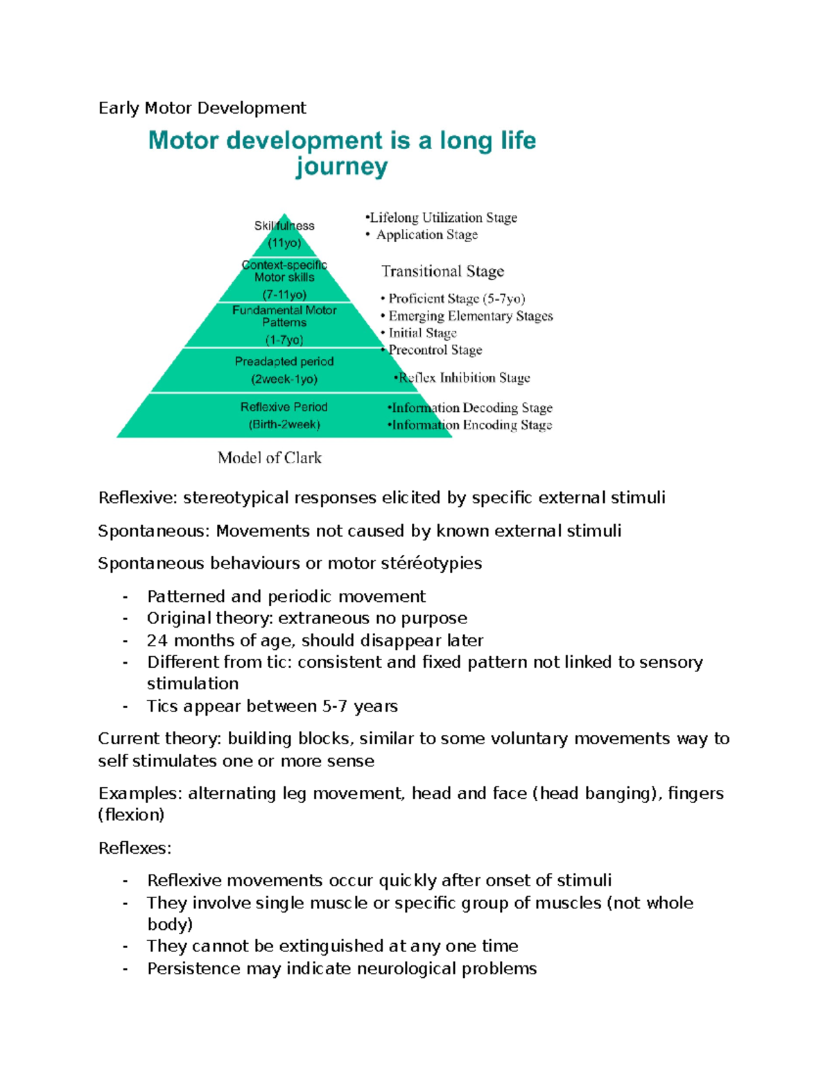 Early motor Development lecture notes copy - Early Motor Development ...