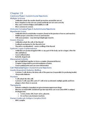 Chapter 19 notes - Immune Disorders Immunopathology o Study of immune ...