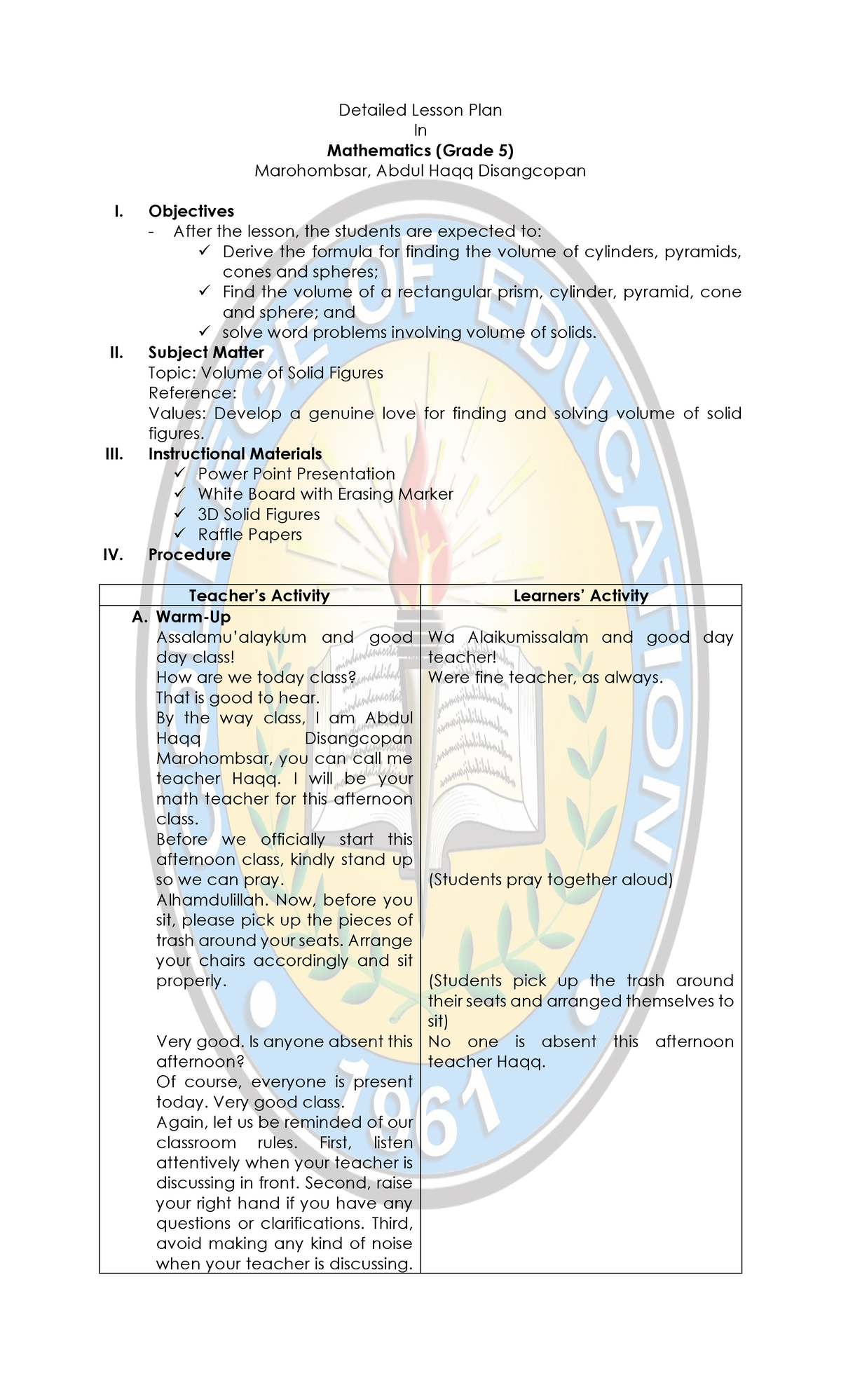 GED110 Detailed Lesson Plan - Detailed Lesson Plan In Mathematics ...