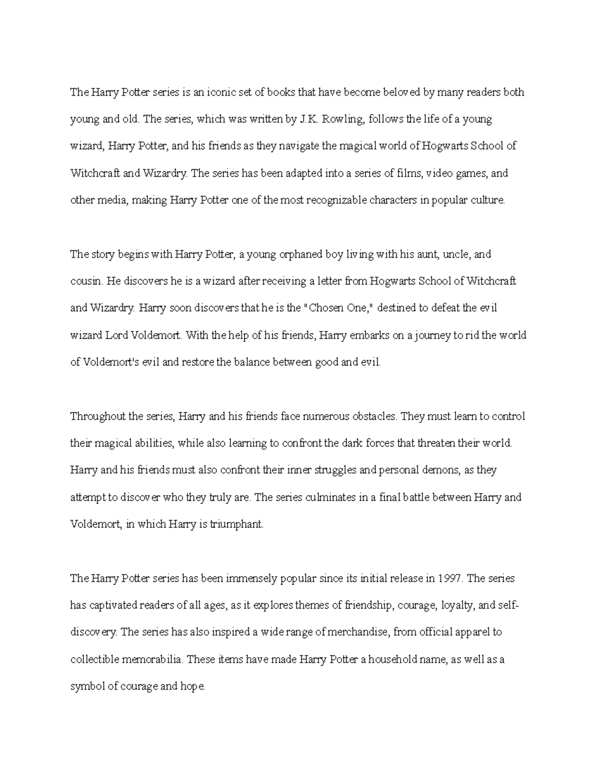 Harry Potter Essay - The Harry Potter series is an iconic set of books ...