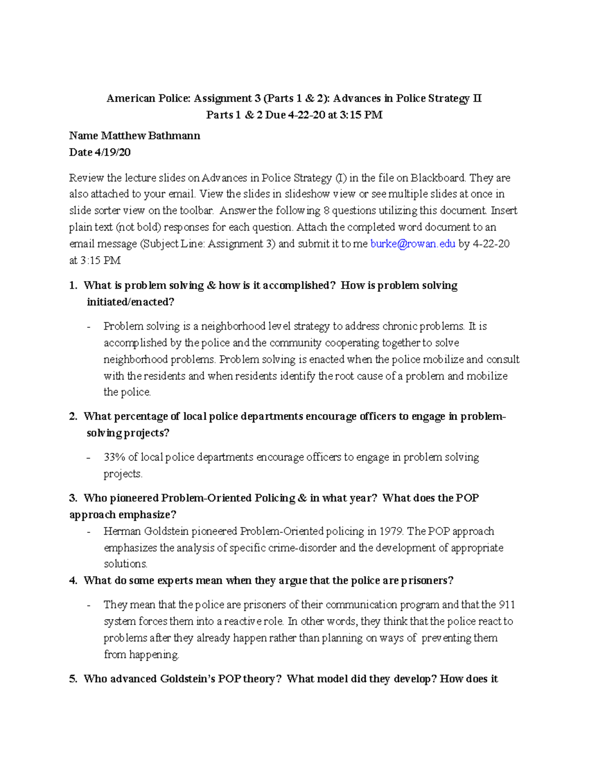 American Police assignment 3 - They are also attached to your email ...