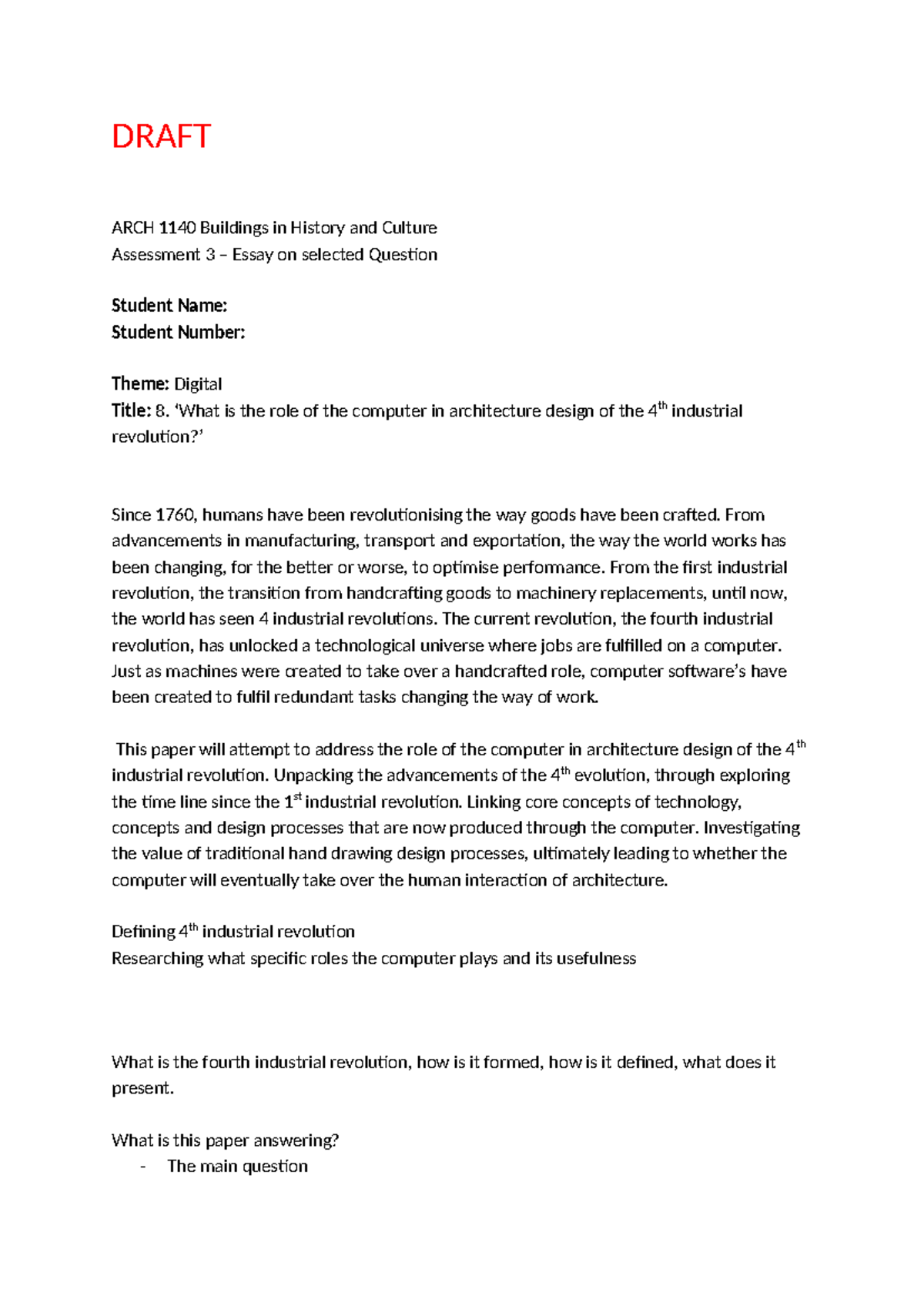 1140Assesment 3 Draft - DRAFT ARCH 1140 Buildings in History and ...