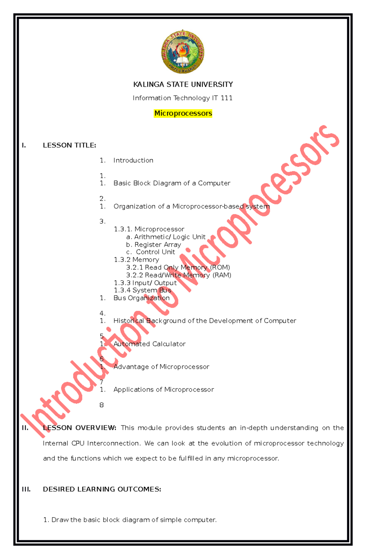Introduction to Microprocessors - KALINGA STATE UNIVERSITY Information ...