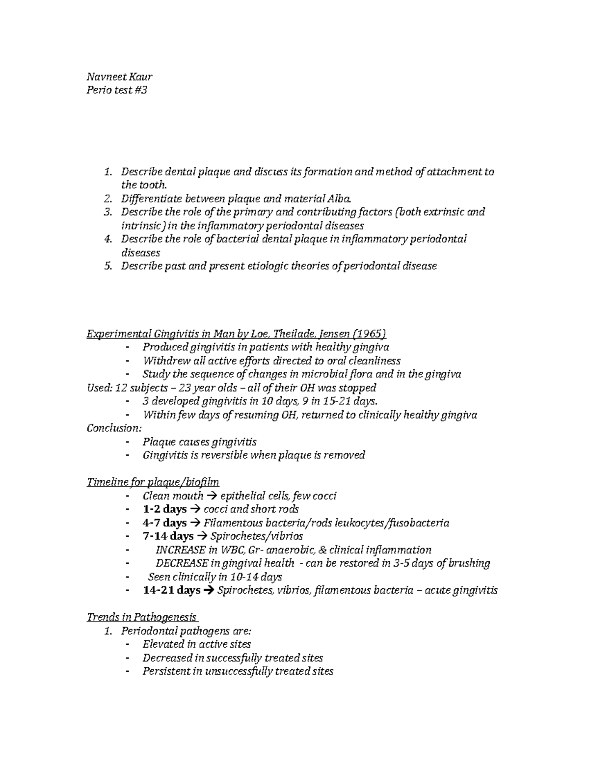 Perio test 3 outline - DILLION - Navneet Kaur Perio test 1. Describe ...