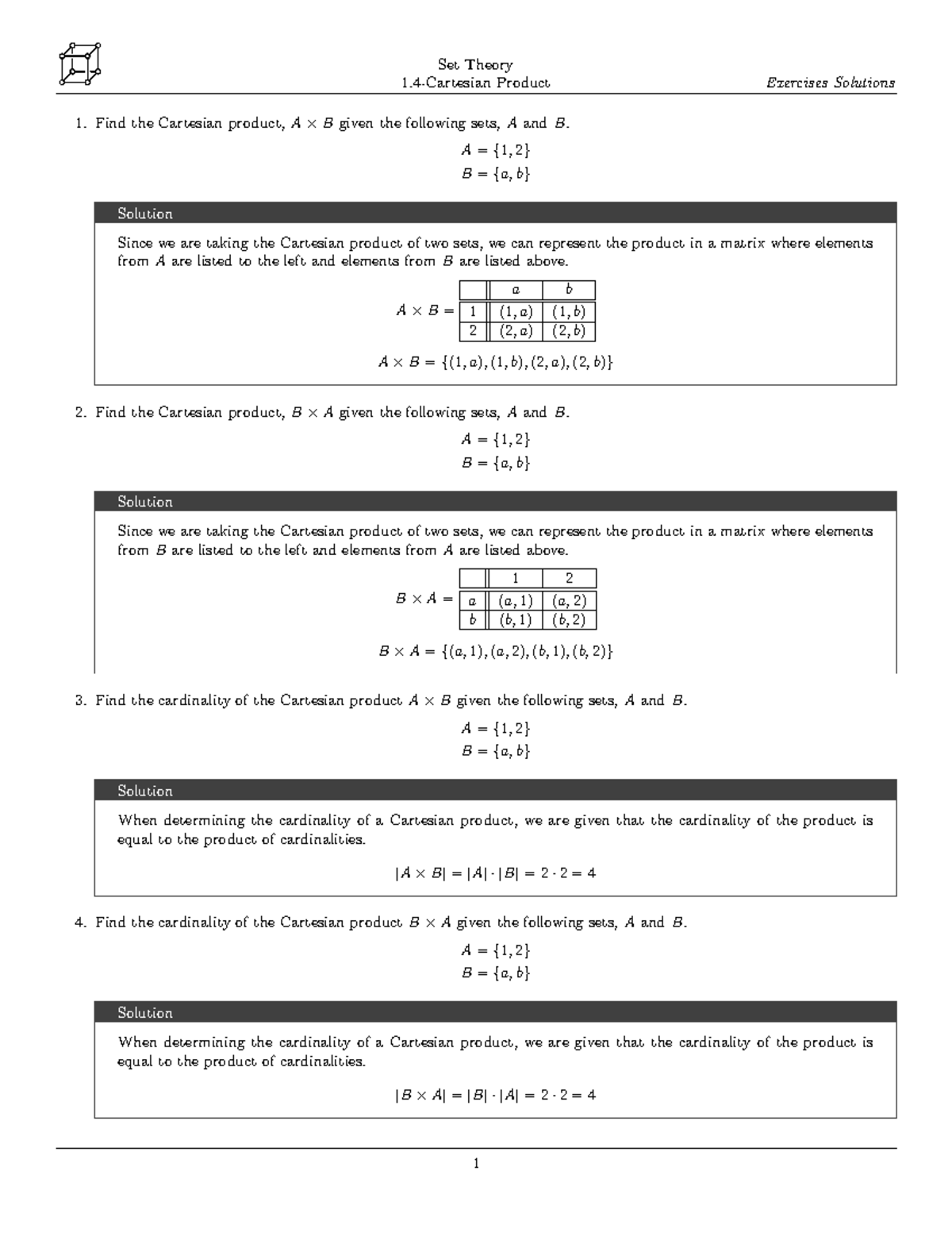 1 Practice Materials 1 Cartesian Product Exercises Solutions Find