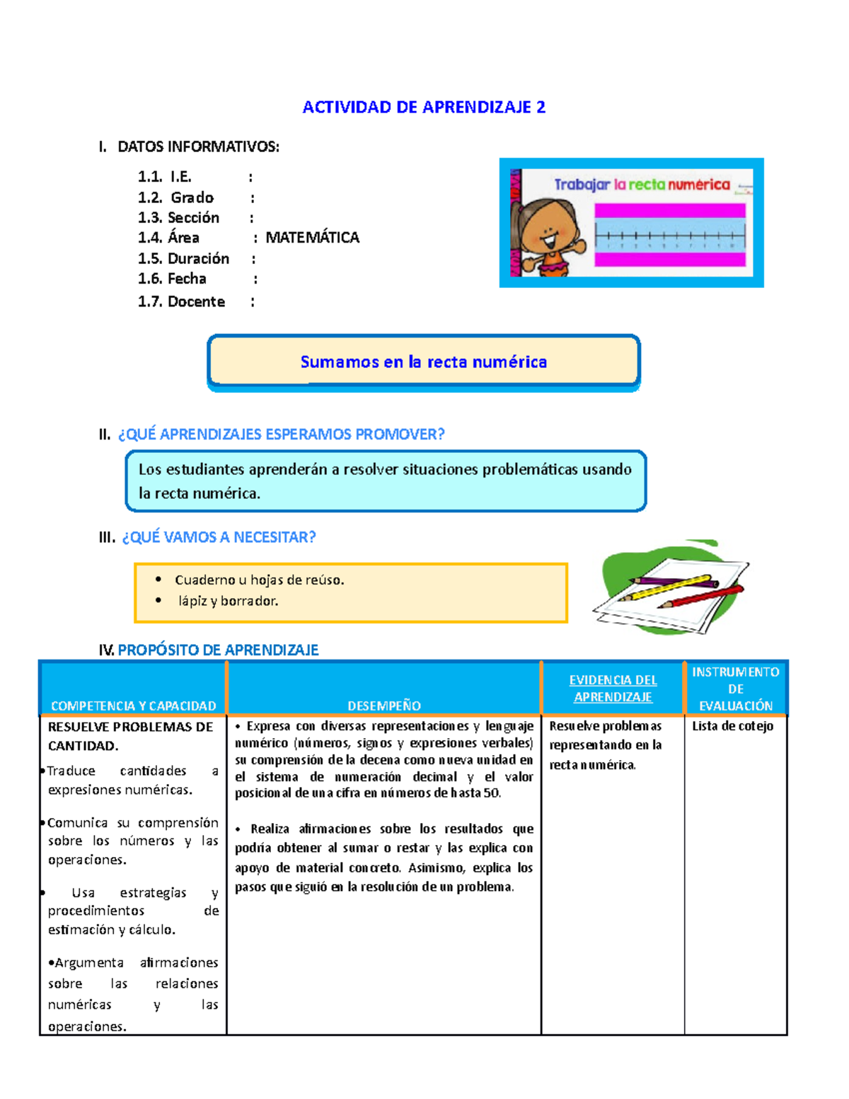 D2 A1 Sesion Sumamos en la recta numérica - ACTIVIDAD DE APRENDIZAJE 2 ...
