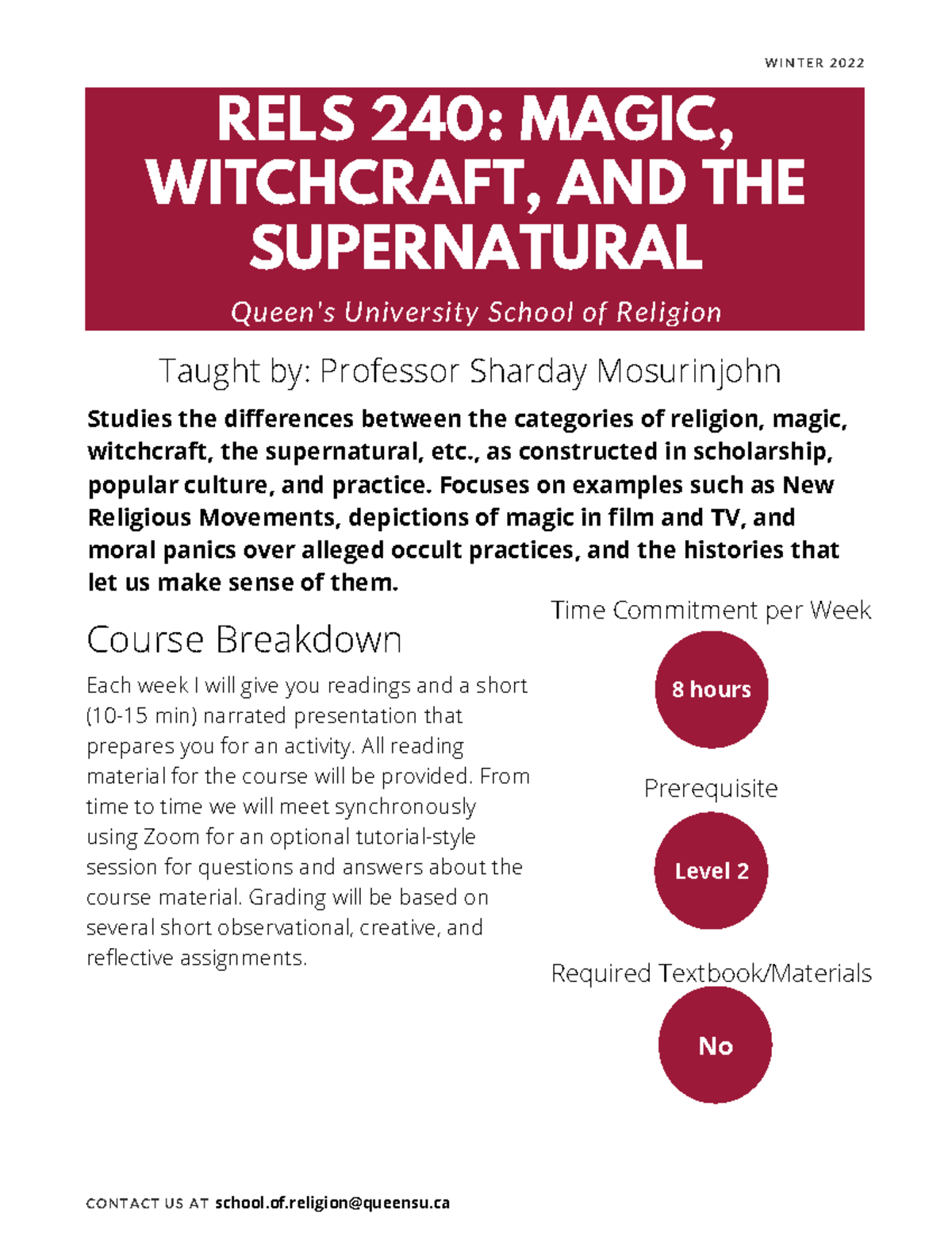 RELS 240 Magic, Witchcraft, and the Supernatural 0 - Studies the ...
