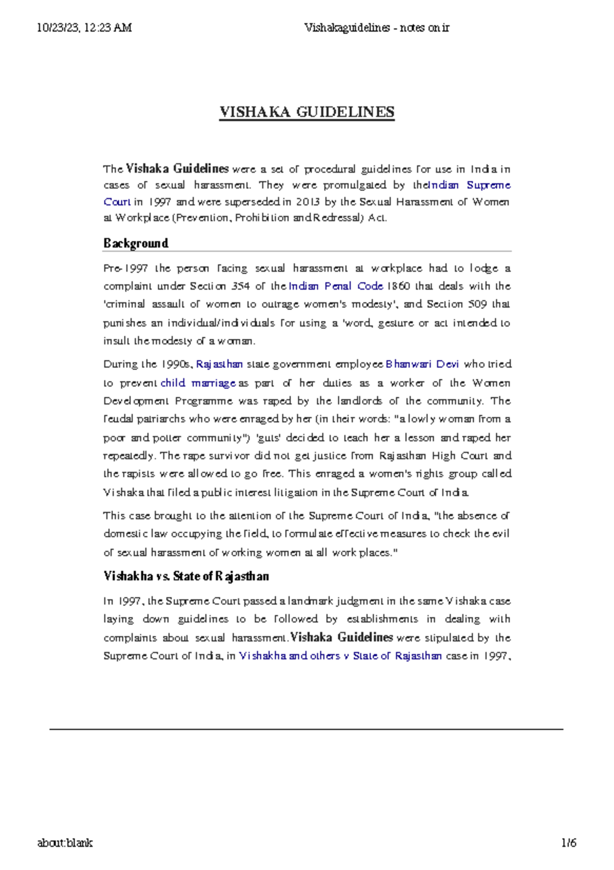 Vishakaguidelines - VISHAKA GUIDELINES The Vishaka Guidelineswere a set of procedural guidelines ...